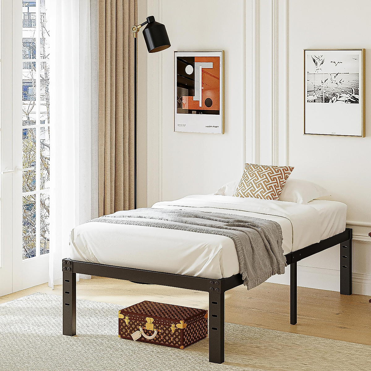 EZBeds Twin Bed Frame, 14 Inch Bed Frame Twin, Heavy Duty Twin Platform Bed Frame, No Box Spring Needed, Easy Assembly, Noise Free, Steel Slat Support, Black