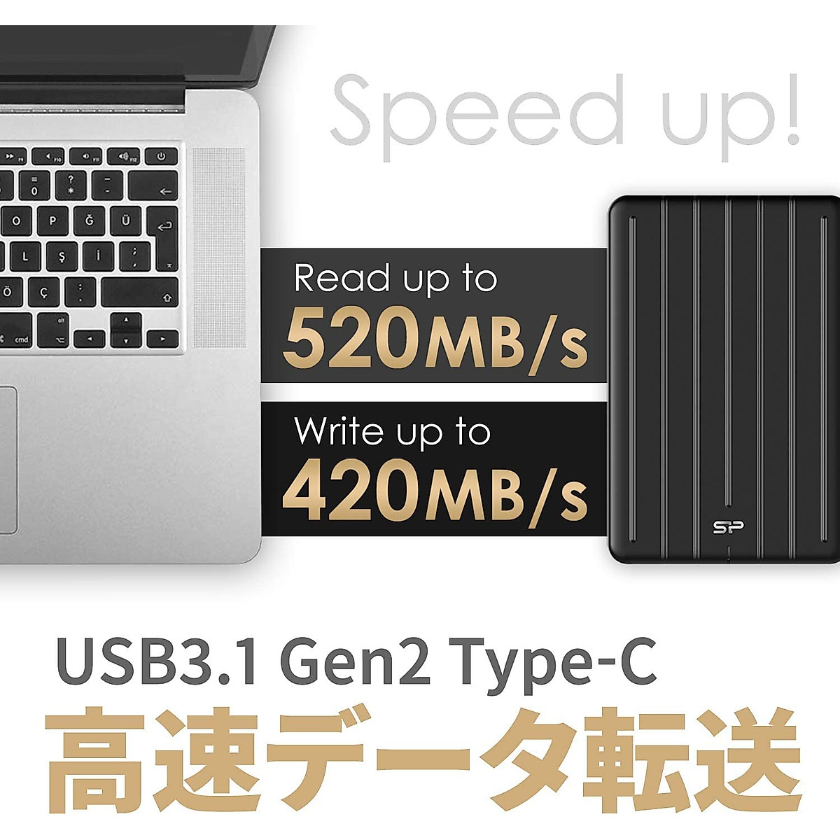 Silicone Power B75pro External SSD 2TB USB 3.1 Gen2 Type-C High Speed Transfer Read: 520MB/s Shockproof PS4 Operation Confirmed