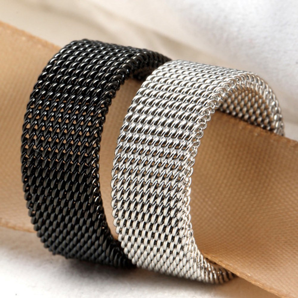 HIJONES Men Women Stainless Steel Fashion Weave Braided Mesh Ring Black Size 5