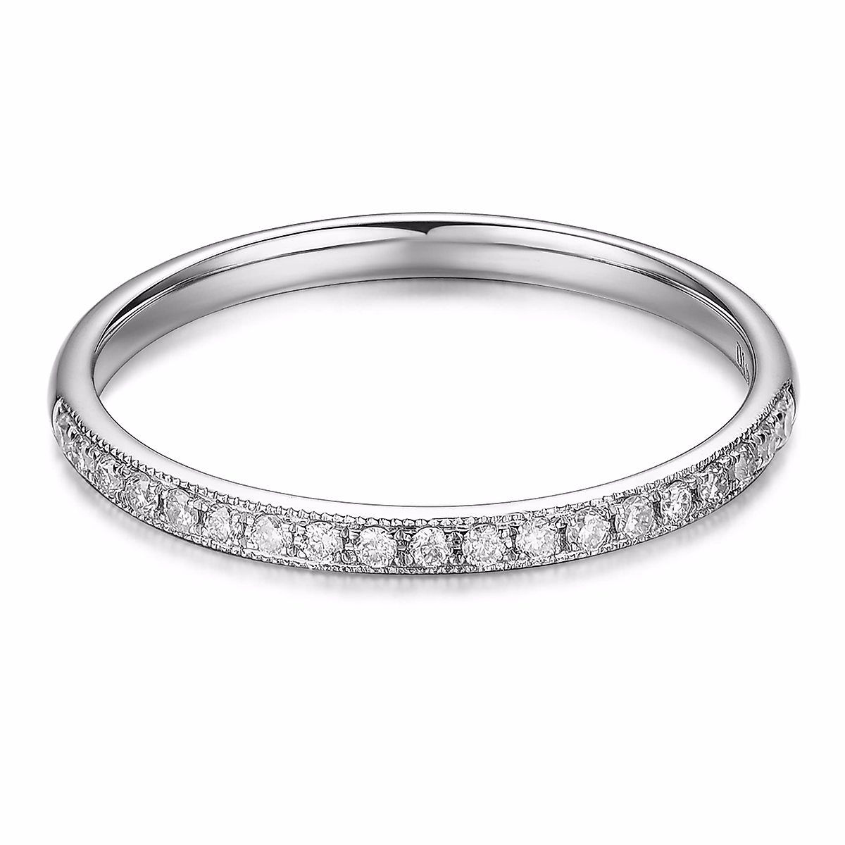 HAFEEZ CENTER 14K Gold Moissanite Rings for Women Moissanite Wedding Band 2mm 14K Solid Gold Milgrain Eternity Moissanite Wedding Rings for Women (White-Gold, 6.5)