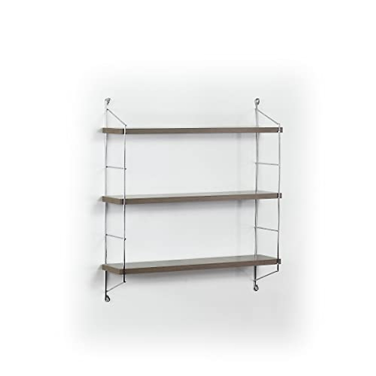 HT Design Floating Wall Decor Wall Mounted Rustic Decorative Hanging 3 Tier Metal Bracket Shelf for Books and Collectibles, Walnut/Chrome