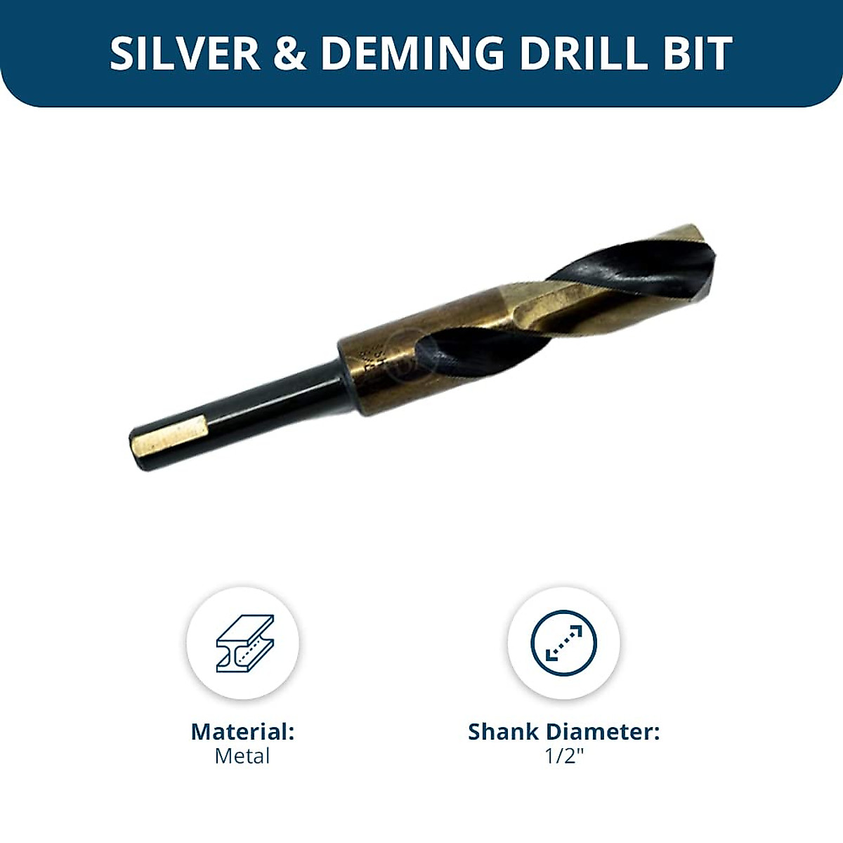 Benchmark Abrasives 7/8" Diameter HSS Silver & Deming Drill Bit Black & Gold Cutting Tool, 1/2" Shank for Hard Metal, Stainless Steel, Cast Iron, Wood - (7/8")