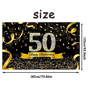 DARUNAXY Black Gold 50th Anniversary Party Decorations Happy 50th Anniversary Banner Cheer to 50 Years Backdrop 50 Wedding Anniversary Party Supplies for Parent 50th Anniversary Photography Background