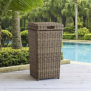 Afuera Living Modern Wicker Patio Trash Can in Weathered Brown