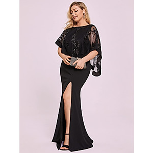 Ever-Pretty Maxi Plus Size Dress for Women Cape Dress for Black US18