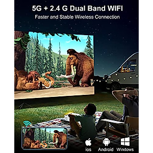 Projector, 5G WiFi Bluetooth 9800 Lumen 1080p Mini HD Movie Projectors, Digital Zoom Home Theater for HDMI USB VGA PC TV Box iOS Android Phone