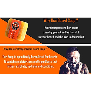 Tame the Wild Orange Walnut Beard Soap - Natural Beard Wash - Beard Shampoo & Conditioner - Mens Exfoliating Face & Body Scrub - Made of Shea Butter & Coconut Oil - 1 5oz Bar - Father's Day Gift