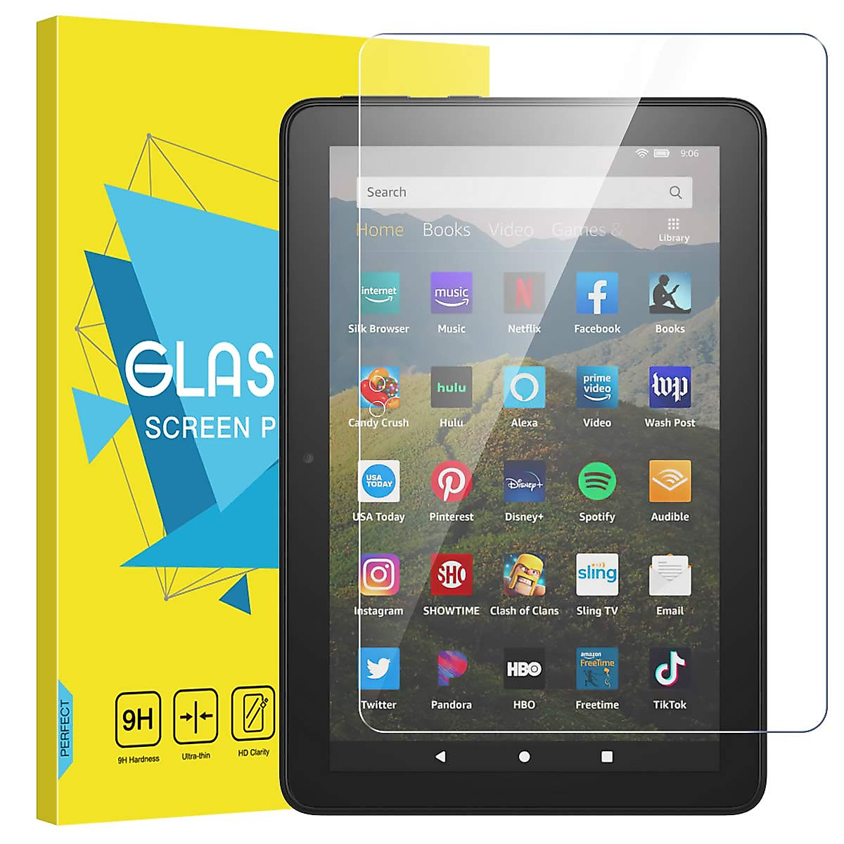 MoKo Case with Temperd Glass Screen Protector Fits Kindle Fire HD 8 & 8 Plus Tablet (12th Generation/10th Generation, 2022/2020 Release) Slim Folding Stand Cover with Auto Wake/Sleep, 9H Hardness Film