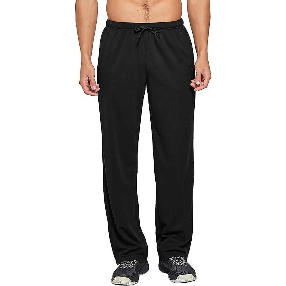 Susclude Sweatpants for Men Loose Fit Open Bottom Mesh Running Pants Lightweight Athletic Workout Gym Pants with Pocket Black S
