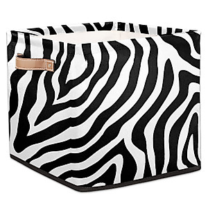 Zebra Print Animal Skin Pattern Storage Basket Bins for Organizing Pantry/Shelves/Office/Girls Room, Leopard Print Storage Cube Box with Handles Collapsible Toys Organizer 13x13