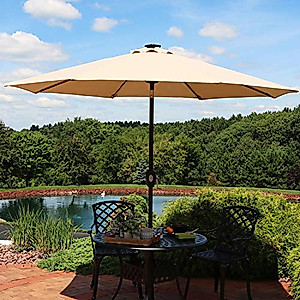 Sunnydaze 9-Foot Sunbrella Tilting Patio Umbrella with Solar LED Light Bars - Beige