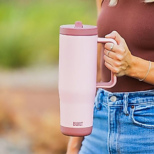 Built 40 oz Cascade Flip Straw Tumbler, Double Wall Insulated Tumbler, Gym & Sport Bottles - Stainless Steel & Straw Lid, Leak-Proof, Soft Bumper Base, Portable BPA-Free (Dusty Rose)