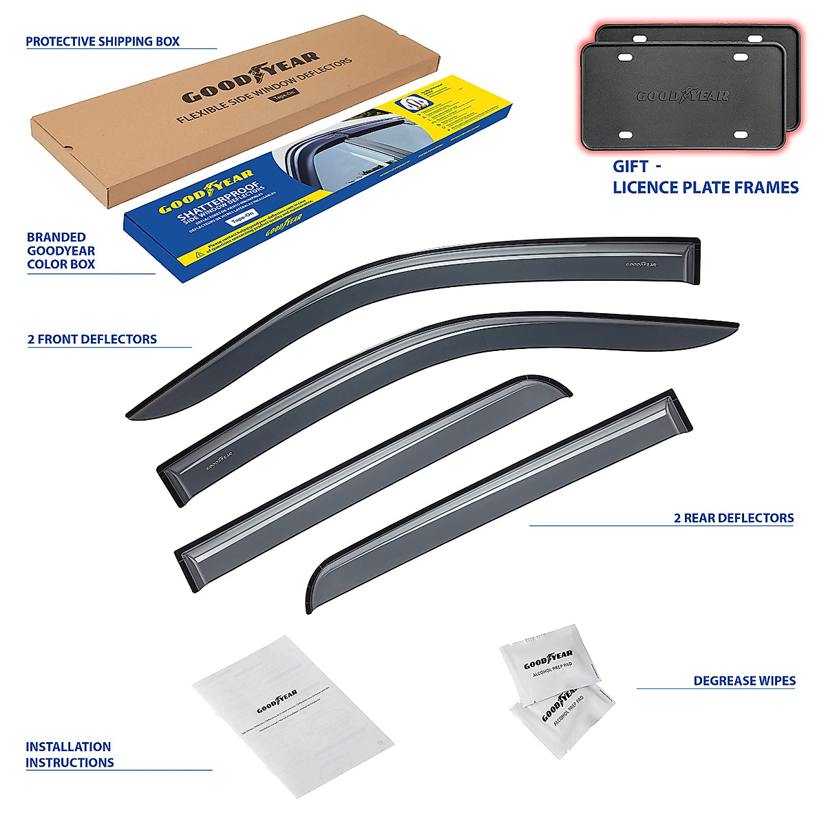Goodyear Shatterproof Window Deflectors for Trucks Ford F150 2009-2014 SuperCrew, Tape-on Rain Guards, Window Visors, Vent Deflector, Vent Visor, Truck Accessories, 4 pcs- GY003110
