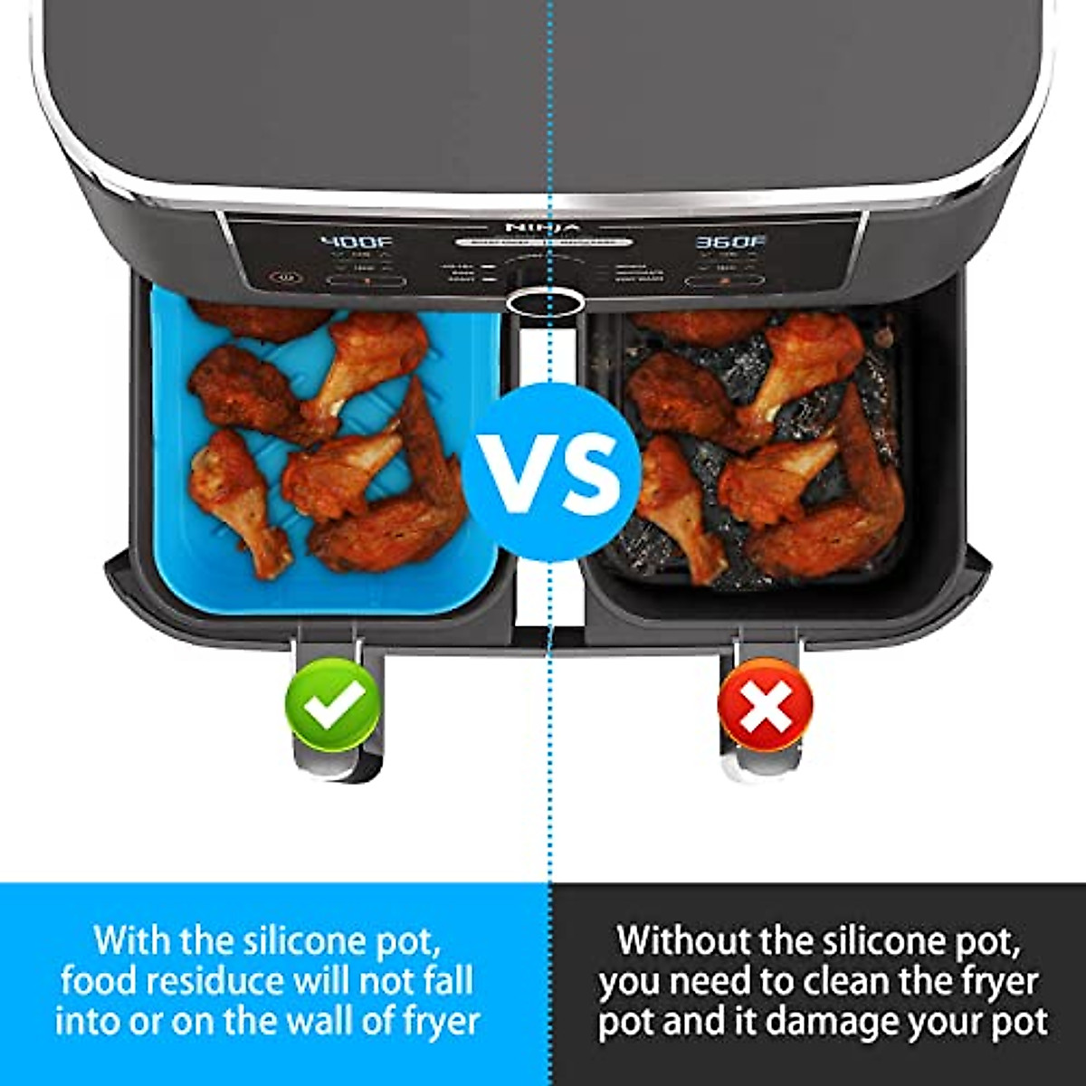 2Pcs Silicone Pot Reusable Air Fryer Liners Food Safe Non Stick Air Fryer Basket Accessories Replacement Baking Tray for Ninja Dual Dz201 Dualzone