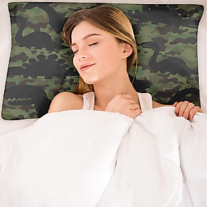 Silk Satin Pillowcase Standard Size for Hair and Skin, Retro Camo Green Animal Dinosaur Cooling Pillow Case with Hidden Zipper Soft Breathable Pillow Cover Gifts for Women Men, 20x26in