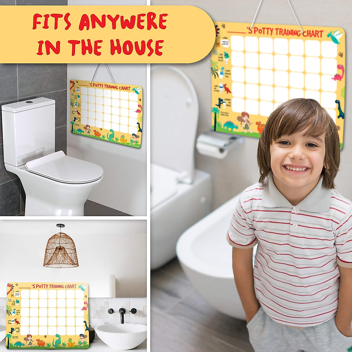 ATHENA FUTURES Potty Training Chart for Toddlers Magnetic Reuseable - Dinosaur Design and Dinosaur Potty Training Toilet Targets