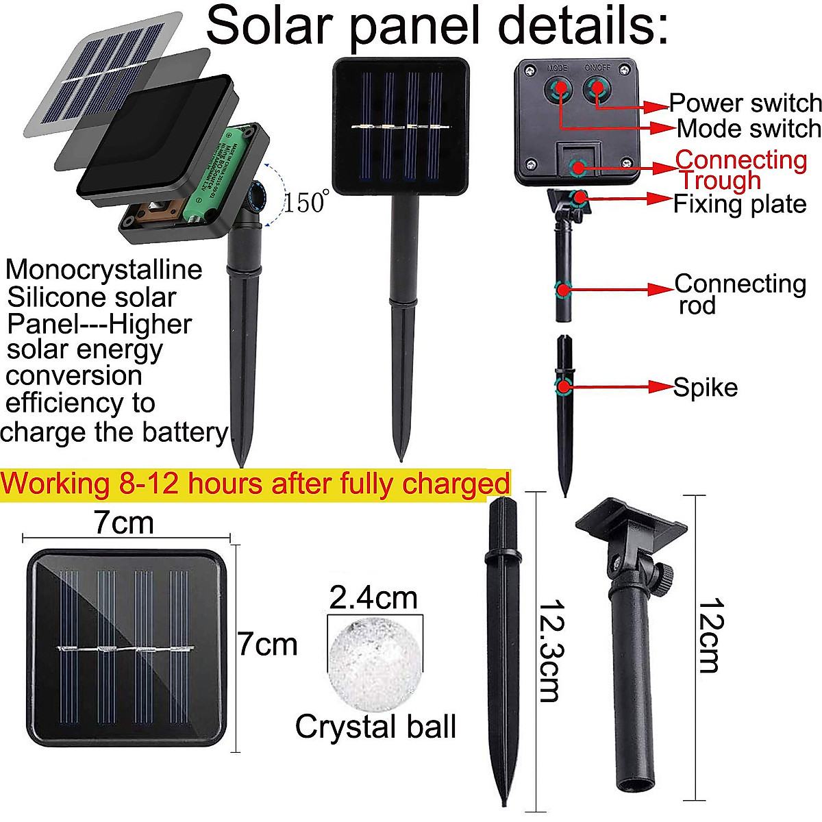 Sakruda Solar String Lights 60LEDS 37FT,Solar or USB Powered,Waterproof Crystal Balls with 8 Lighting Modes,Outdoor Garden Fairy Light for Patio Lawn,Home,Wedding Party,Christmas Decoration(White)