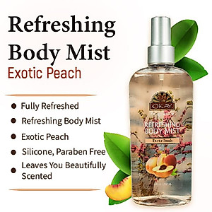 OKAY Fragrance Exotic Peach Body Mist - Body Spray for Women, Light Perfume Mist for Skin, Clean Refreshing Scent, Uplifting and Fruity, Silicone and Paraben Free - 8 Fl Oz