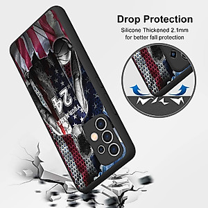 Personalized Basketball Player Name Number America Flag Design Rubber Cover Phone Case for Samsung Galaxy A15/A25/A14/A53 5G/A03S/A02S/A10E/A12/A13/A32/A33/A42/A51/A52/A71 Custom Basketball Phone Case