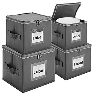 Karenhi 4 Pcs China Storage Containers Hard Shell, China Plate Storage Containers with Lid Stackable Platter box for Dishes Plates, Grey