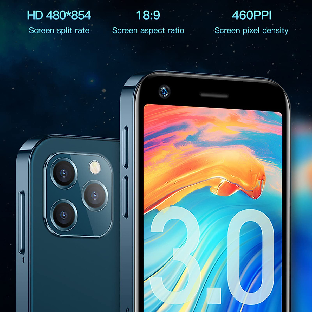 Serounder XS12 4G Mini Smartphone, Student Pocket Cellphone with 3.0 Inch Display 4GB RAM 32GB ROM 5MP Front 13MP Rear Camera, Support Facial Recognition, GPRS, Bluetooth, WiFi (