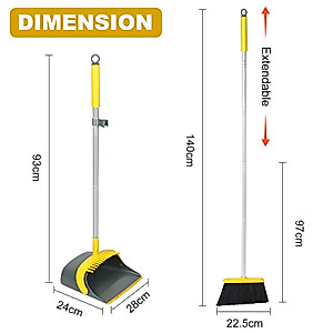 Dirty Fox Broom and Dustpan Set with 54 Inch Long Handle - Perfect Dust Pan and Brush Combo for Home Efficient Cleaning (Yellow and Grey)