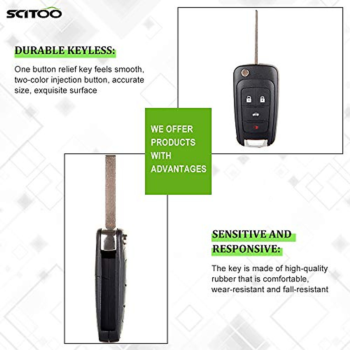 SCITOO Replacement for 4 Buttons Keyless Entry Remote Key Fob for Chevy for Malibu for Camaro for Cruze for Equinox OHT01060512 1PC
