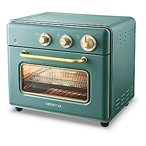 Neretva Air Fryer Toaster Oven Large 21 QT, 5 In 1 Countertop Oven, Fit 8" Pizza Convection Air Fryers Oven for Family, Include 6 Accessories & Cookbook, Stainless Steel, ETL Certified, Vintage Green