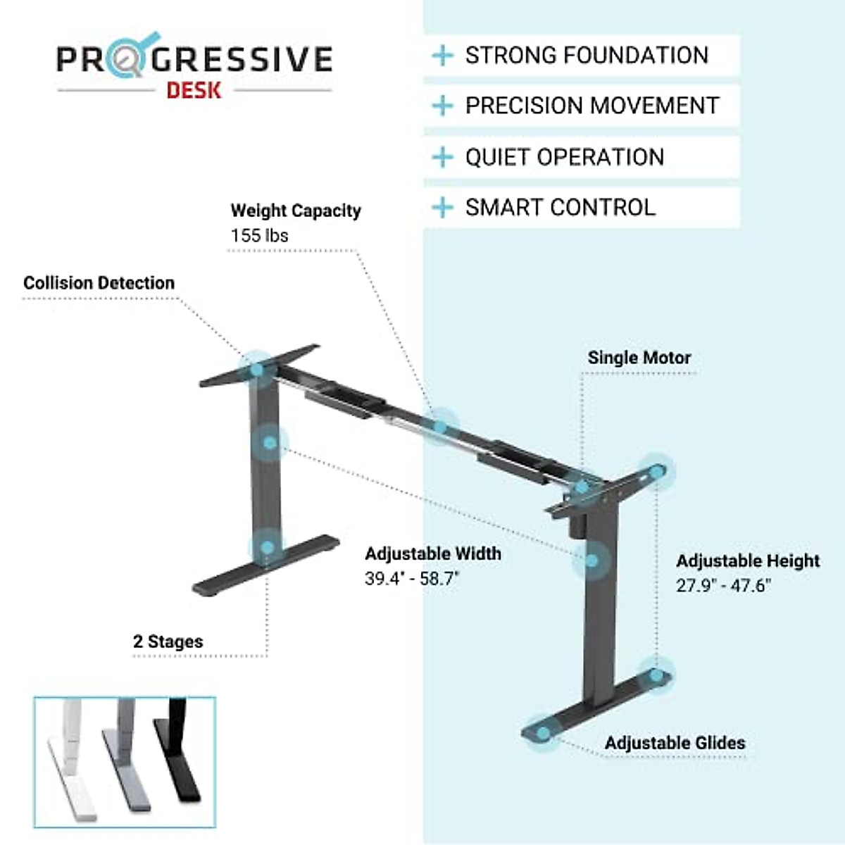 Progressive Desk Adjustable Height Desk 60 x 30 inch. Electric Standing, Raised Desk. Intelligent Stand up Electronic desks for Home Office - 60 inch