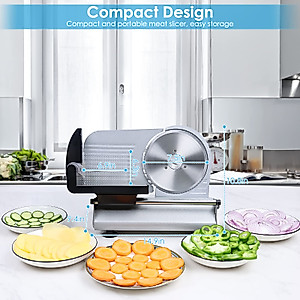 Skyehomo Meat Slicer, Electric Food Slicer for Home Use Meat Slicer Machine with Two Removable 7.5-Inch Stainless Steel Blade,150W, Cut Frozen Meat Deli Meat Cheese Bread Fruit Vegetable