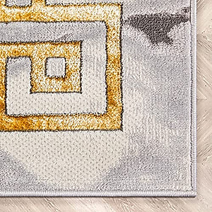 Well Woven Lezlee Ivory & Gold Retro Border Marble Pattern Area Rug (5'3" x 7'3")