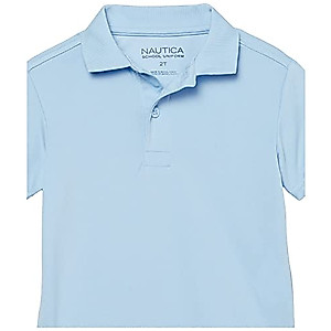 Nautica Boys' School Uniform Short Sleeve Polo Shirt, Button Closure, Moisture Wicking Performance Material, Light Blue, 14-16