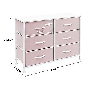 Sorbus Dresser with 6 Drawers - Furniture Storage Tower Unit for Bedroom, Hallway, Closet, Office Organization - Steel Frame, Wood Top, Easy Pull Fabric Bins (6-Drawer, Pastel Pink)