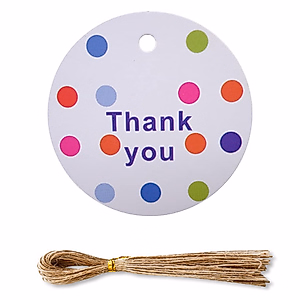 JZTang 100 Pcs Thank You Tags Round Thank You Gift Tags with String Hanging Labels for Wedding Favor Birthday Gifts Baby Shower Favor( Pattern 1 )