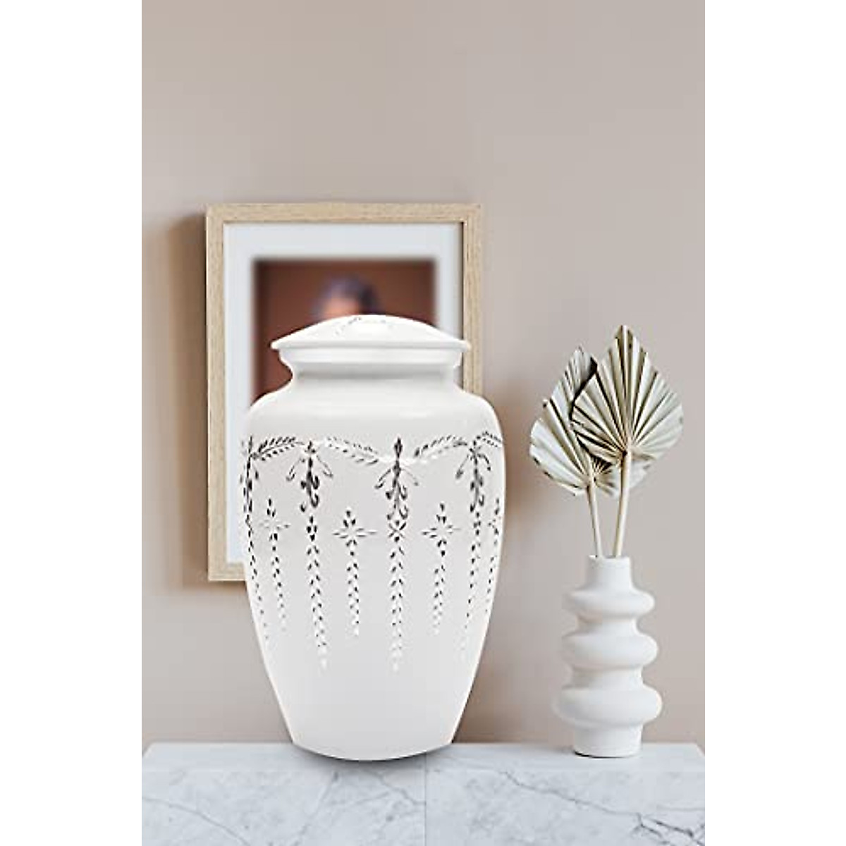Urn for Human Ashes Adult ,Adult Urn Funeral ,Large Urn for Human Ashes, Creamation Urn Human Ashes,A Beautiful Urn for Your Loved Ones Remains,Diamond Cut- Measurement 10x7 White/Silver