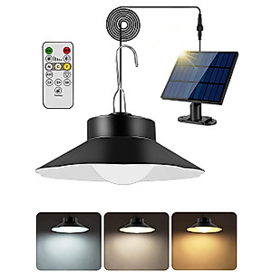 Solar Shed Lights Outdoor Indoor,Led Dusk to Dawn Battery Powered Pendant Lights with Remote Control 4 Modes(Timer Lighting|Auto-On|5 Dimmable|Daytime-On) Waterproof Ip65 for Gazebo Porch Hanging