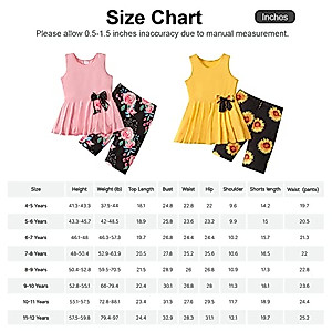 PATPAT 2pcs Kid Girl Ruffled Bowknot Design High Low Sleeveless Tee and Floral Print Short Pant Set, Pink, 7-8 Years