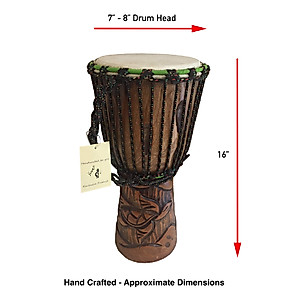 JIVE Djembe Drum African Bongo Congo Wood Drum Deep Carved Solid Mahogany Goat Skin Professional Quality 16" High (Turtle)