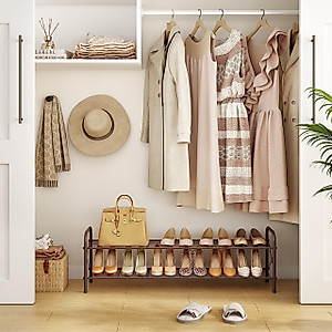 Hoctieon 2 Tier Shoe Rack for Closet, Shoe Rack FreeStanding, Entryway Shoe Shelf, Shoe Storage Organizer, Durable Mesh Style Shoe Rack, Brown