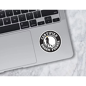 Miraki Broom Pusher Certified Sticker, Funny Hard Hat Sticker, Caution Sticker, Helmet Sticker, Water Assitant Die-Cut Vinyl Dad Decals for Laptop, Phone, Water Bottles, Kindle Sticker