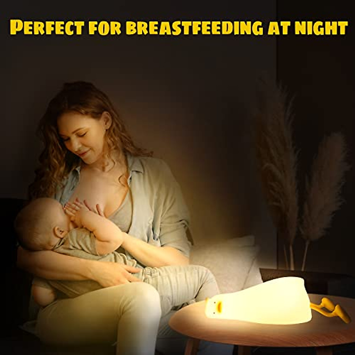 Fosucwin Cute Duck Night Light for Kids, Squishy Nursery LED Animal Night Lamp, Silicone Dimmable Timed Bedside Lamp Kawaii Light Up Lying Flat Duck Touch Light for Breastfeeding Girls Bedroom Decor