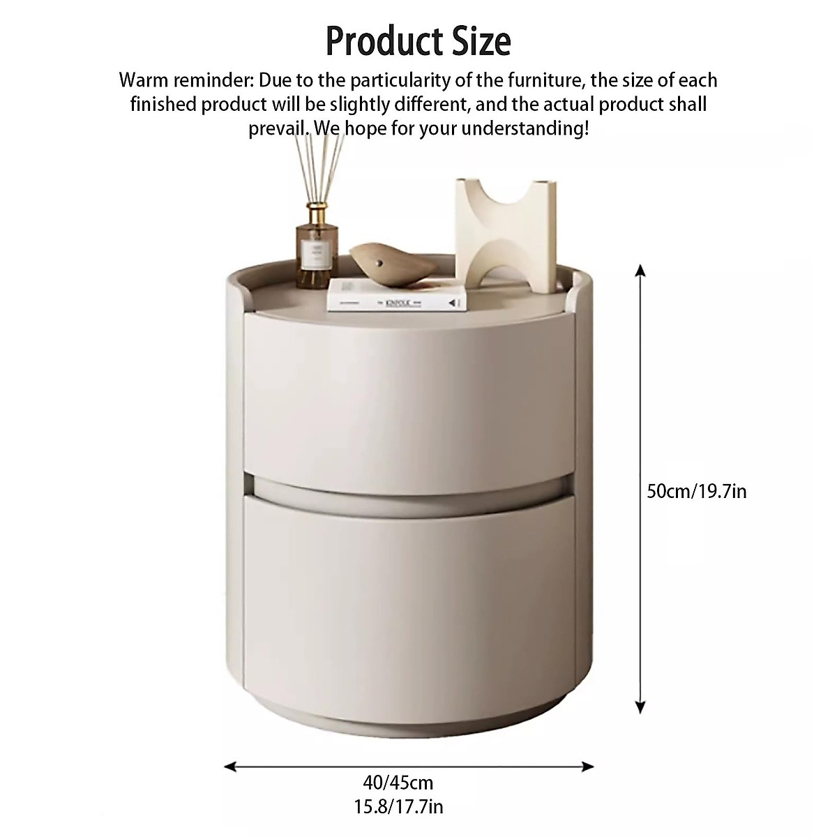 Modern Minimalist Bedroom Solid Wood White Bedside Table, Round Bedside Table with Storage Drawers, Bedroom Side Table, Chest of Drawers, Wooden Bedside Table, Mini Bedside Table, Storage Cabinet (Co