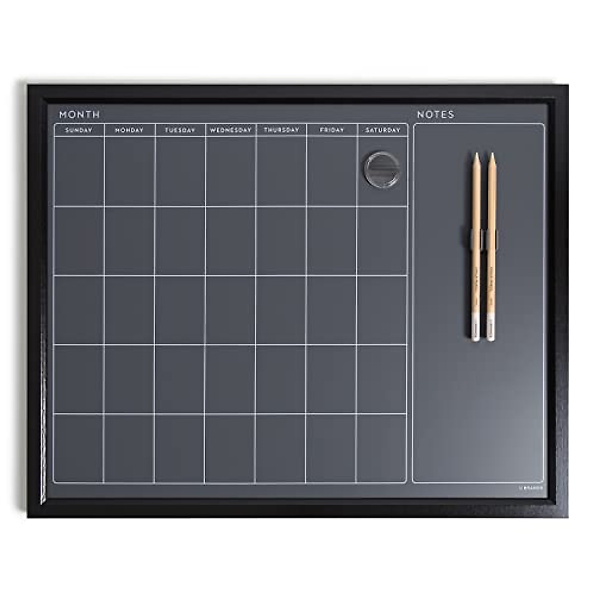 U Brands Magnetic Calendar Chalk Board, 16 x 20 inches, Black Wood Frame, Pencils Included (2518U00-04)