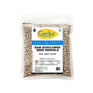 GERBS Raw Sunflower Seed Kernels No Shell 2 lbs., Hulled, Top 14 Allergy Free Foods, Healthy Superfood Snack, Non GMO, No Oils, No Preservatives, Resealable Bag, Gluten & Peanut Free, Vegan, Keto, Kosher