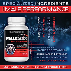 MaleMax Male Enlargement Pills- Amplify Male Size- Boost Up to 3 Inches Fast- Extend in Length, Engorge in Girth- Stamina Multiplier- 60 Tablets