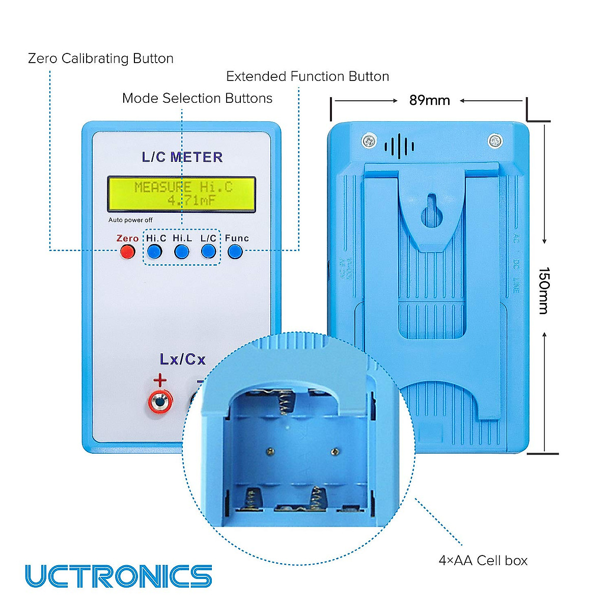 UCTRONICS High Precision Handheld LC Inductor Capacitor Tester, Inductive Capacitance Meter Kit, 1pF-100mF, 1uH-100H