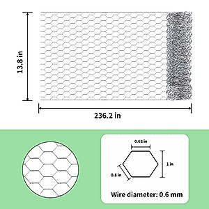 Chicken Wire 13.7 in x 236 in Poultry Wire Netting Hexagonal Galvanized Mesh Garden Fence Barrier for Craft Projects, Pet Rabbit Chicken Fencing