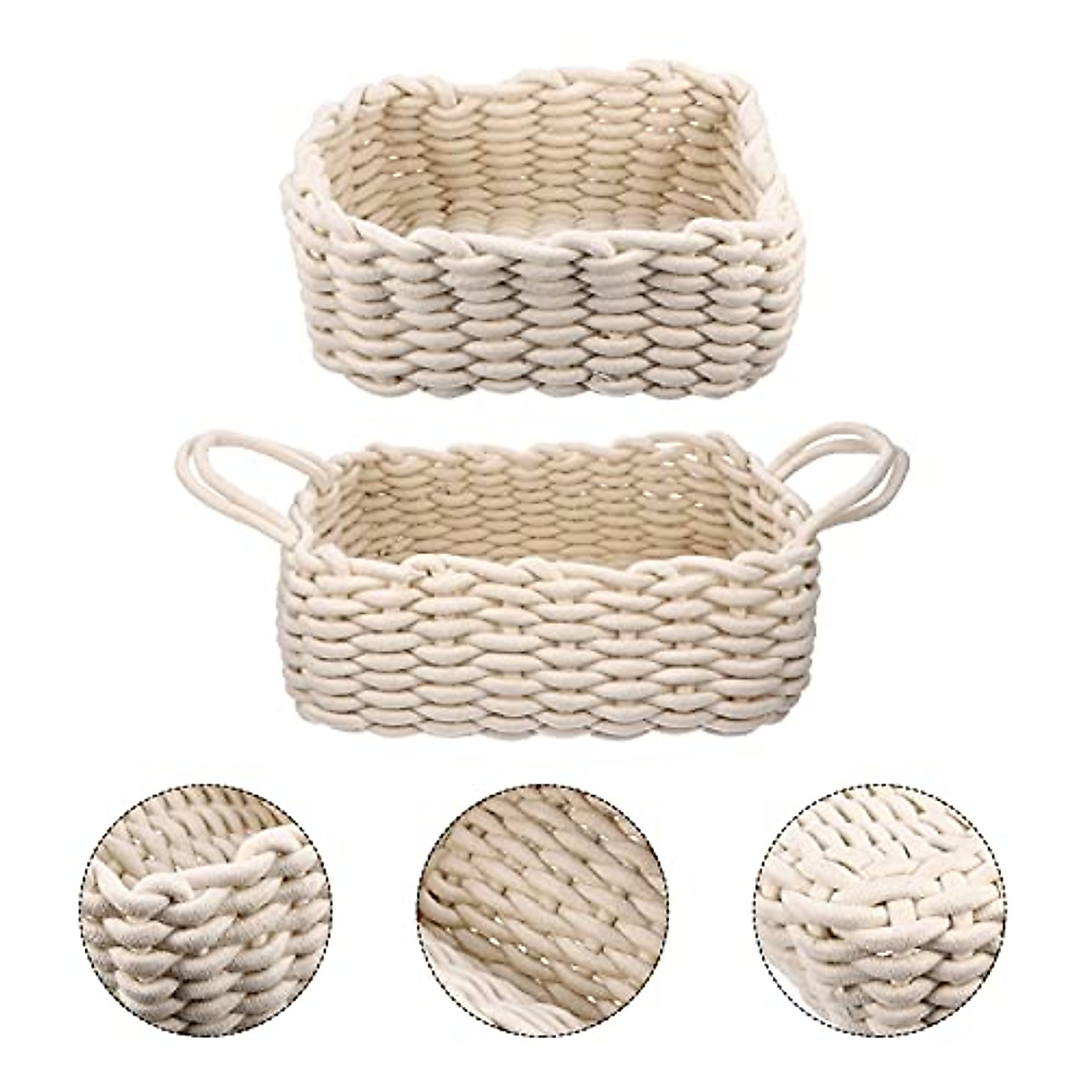 Sewroro 2PCS Cotton Thread Hand-woven Desktop Storage Basket Cotton Woven Storage Basket Sundries Storage Basket (mixed style)