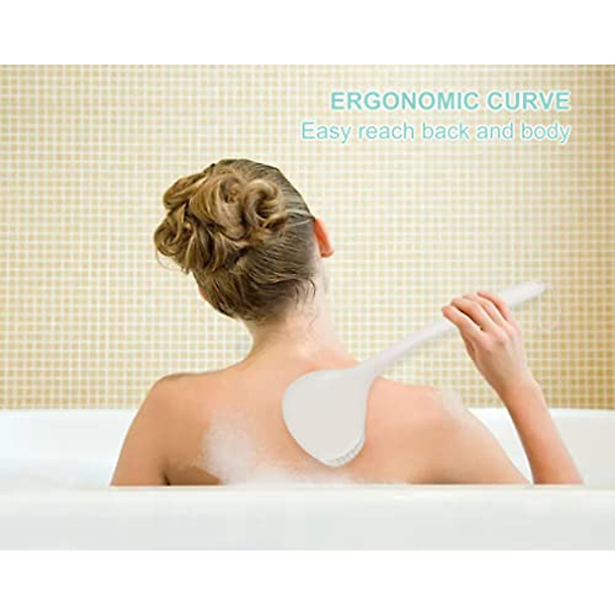 HONZUEN Non-Slip Back Bath Brush Long Handle, Shower Body Brush for Improves Lymphatic System, Stimulates Blood Circulation Exfoliator, Ergonomic Streamlined Shower Back Scrubber for Men Women Elderly