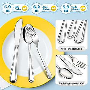 12-Piece Kids Silverware, E-far Stainless Steel Toddler Kids Utensils Safe for Preschooler/Children, Includes 4 Forks 4 Spoons 4 Knife, Slimline Adult Look & Small Size, Rust Free & Dishwasher Safe